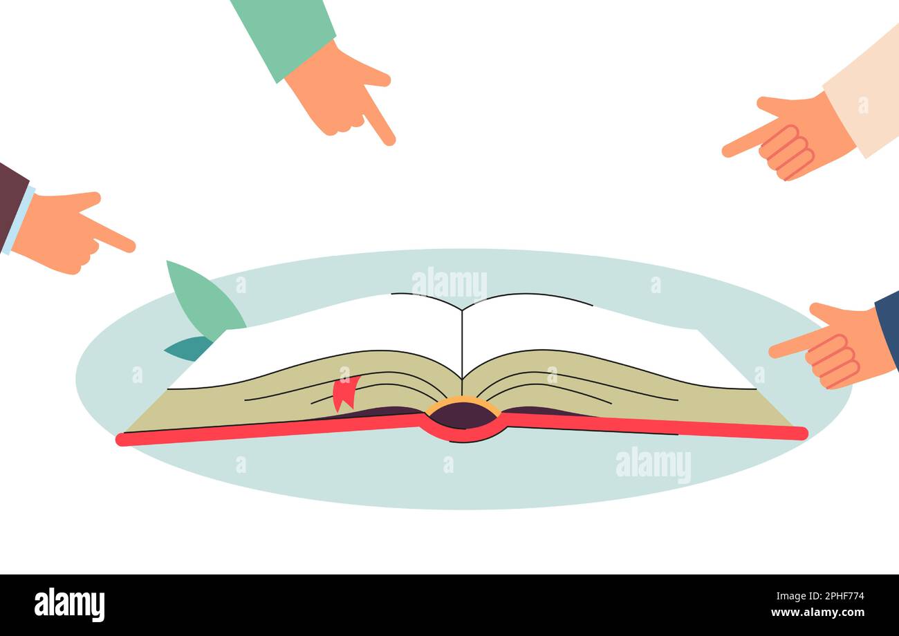 Fingers of cartoon people pointing at open book Stock Vector Image ...