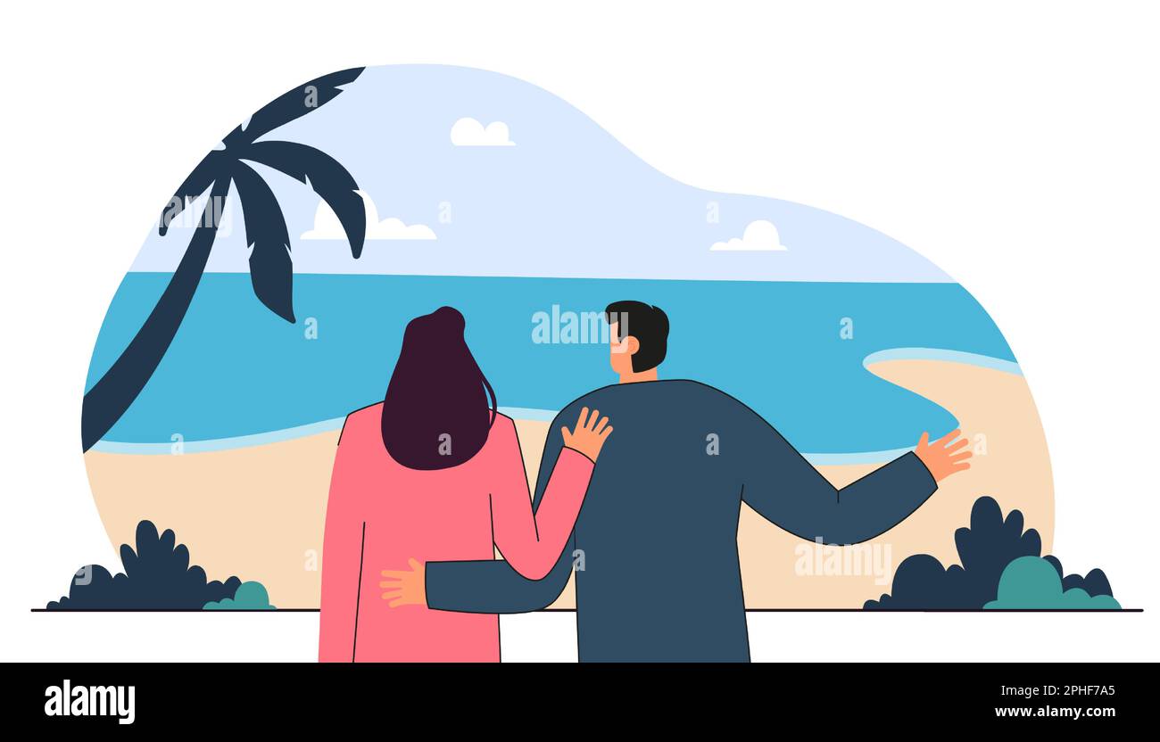 Cartoon husband and wife looking at tropical landscape Stock Vector ...