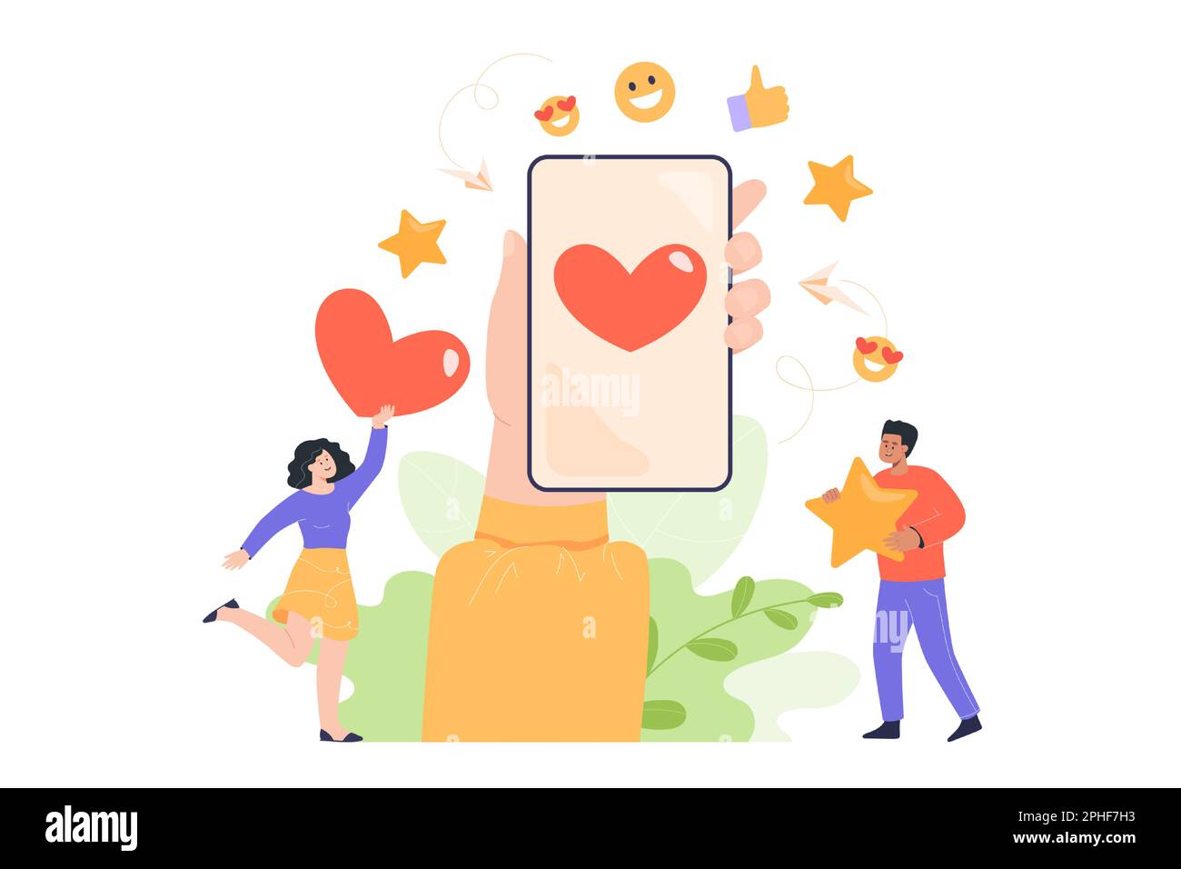 Hand holding phone with heart on screen flat vector illustration Stock ...