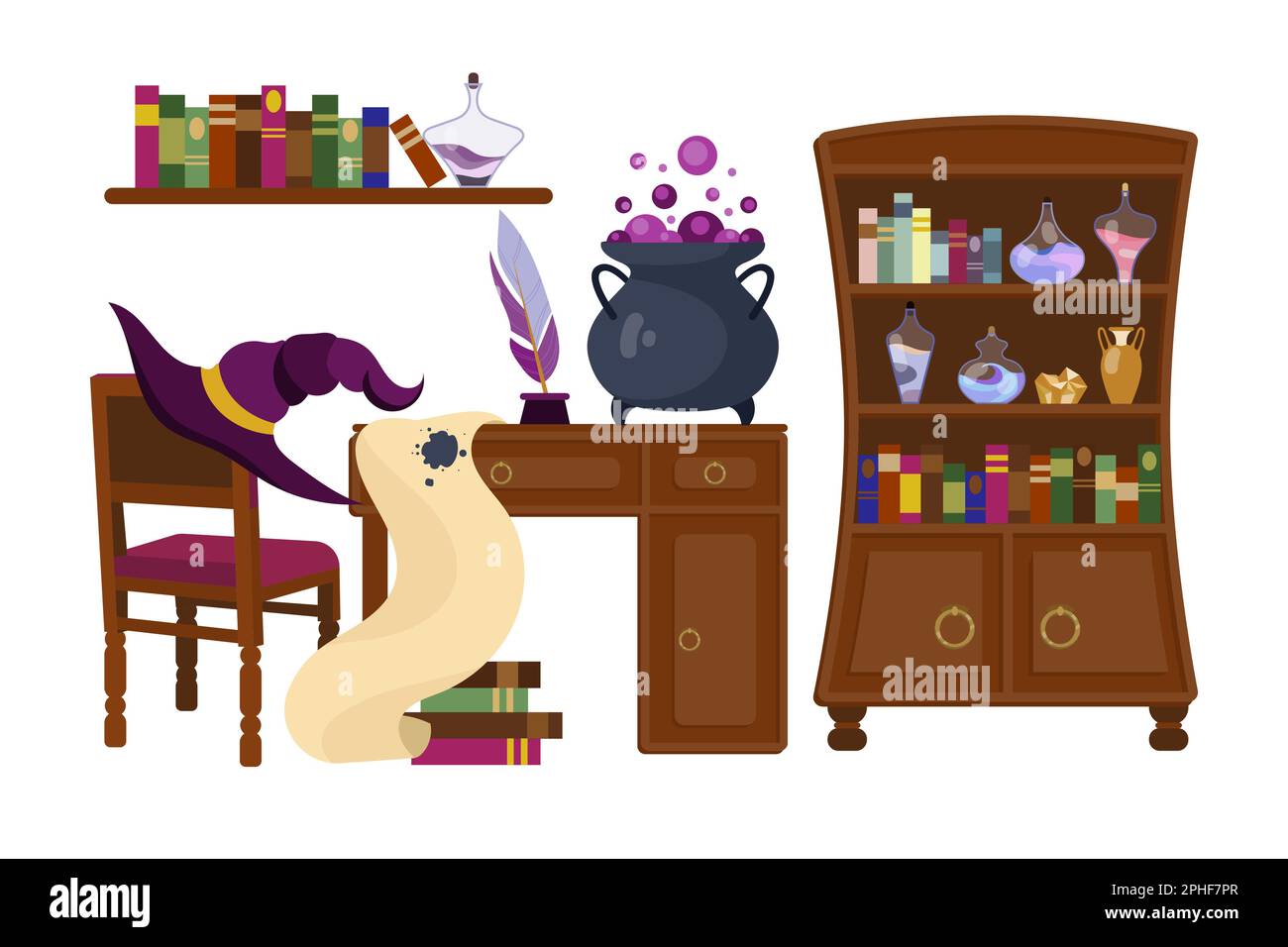 Wizard school interior cartoon illustration set Stock Vector Image ...