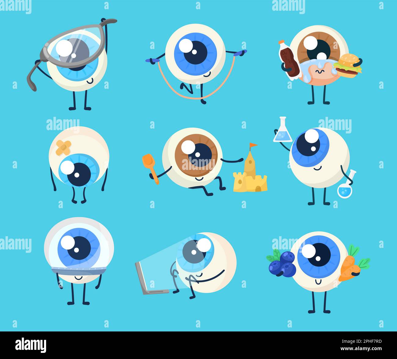 Cute eyeball character cartoon illustration set Stock Vector Image ...