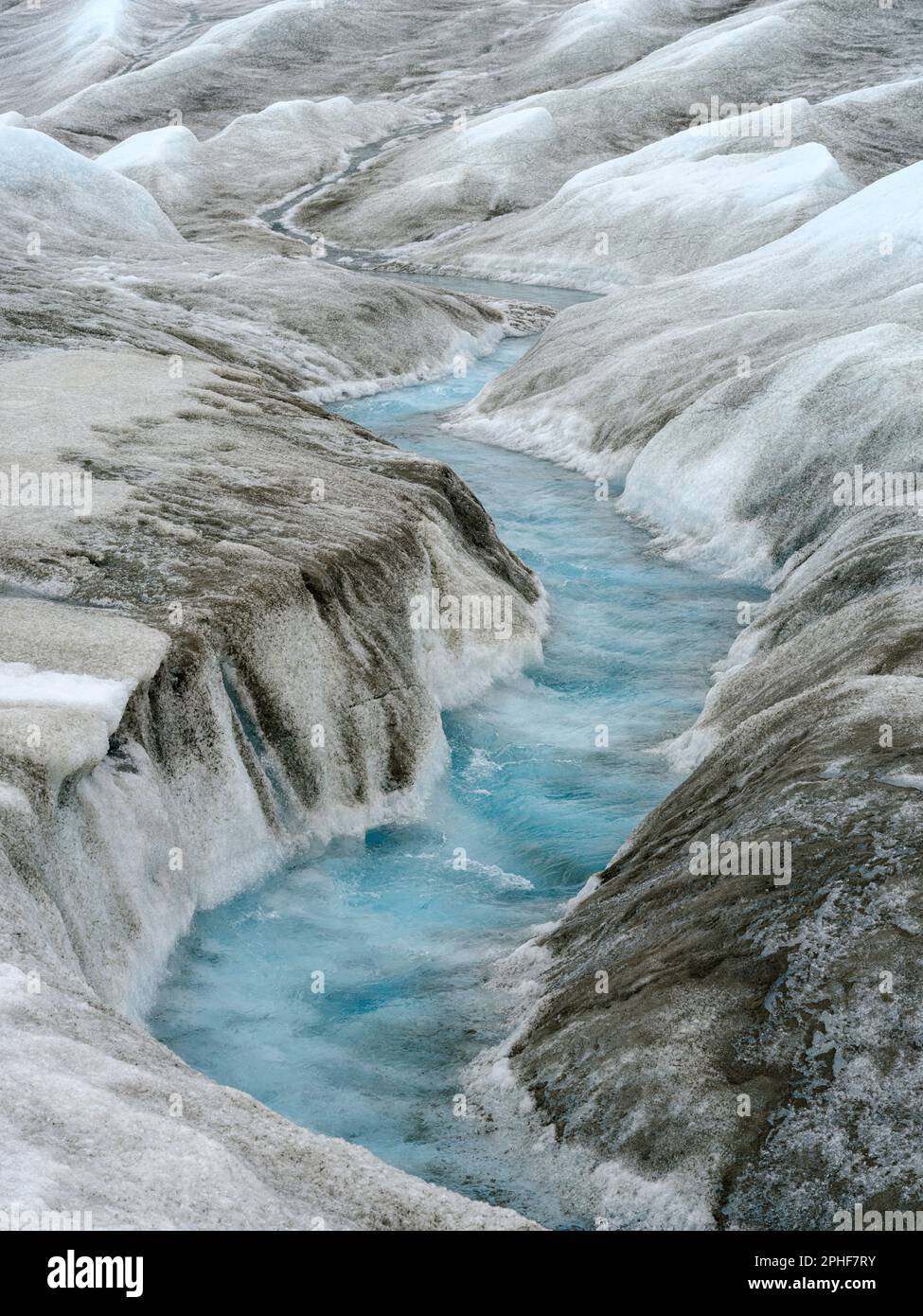 Drainage system on the surface of the ice sheet. The brown sediment on ...