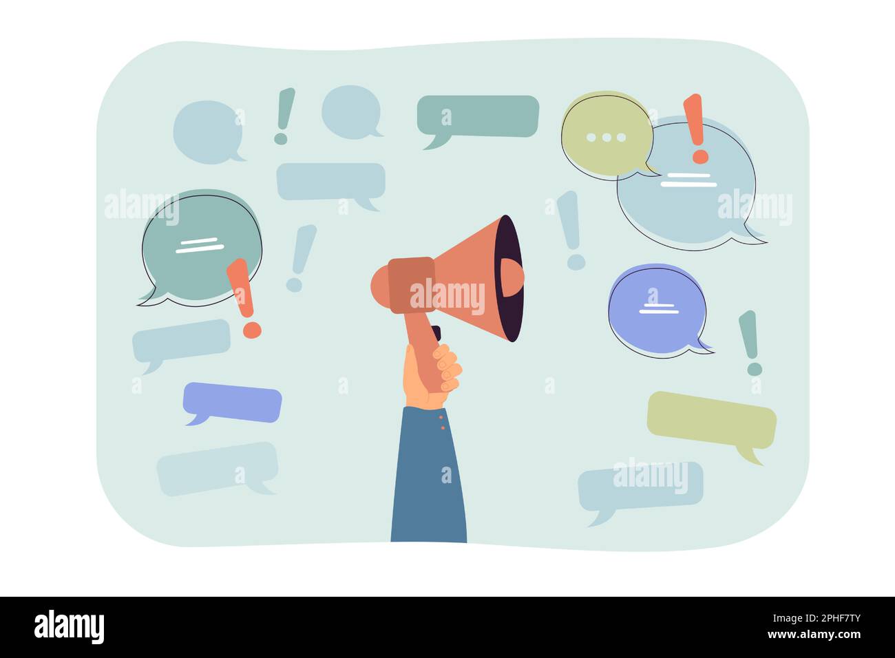 Hand holding megaphone surrounded by speech bubbles Stock Vector Image ...