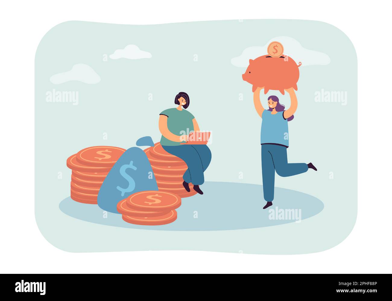 Woman holding money bag Stock Vector Images - Alamy