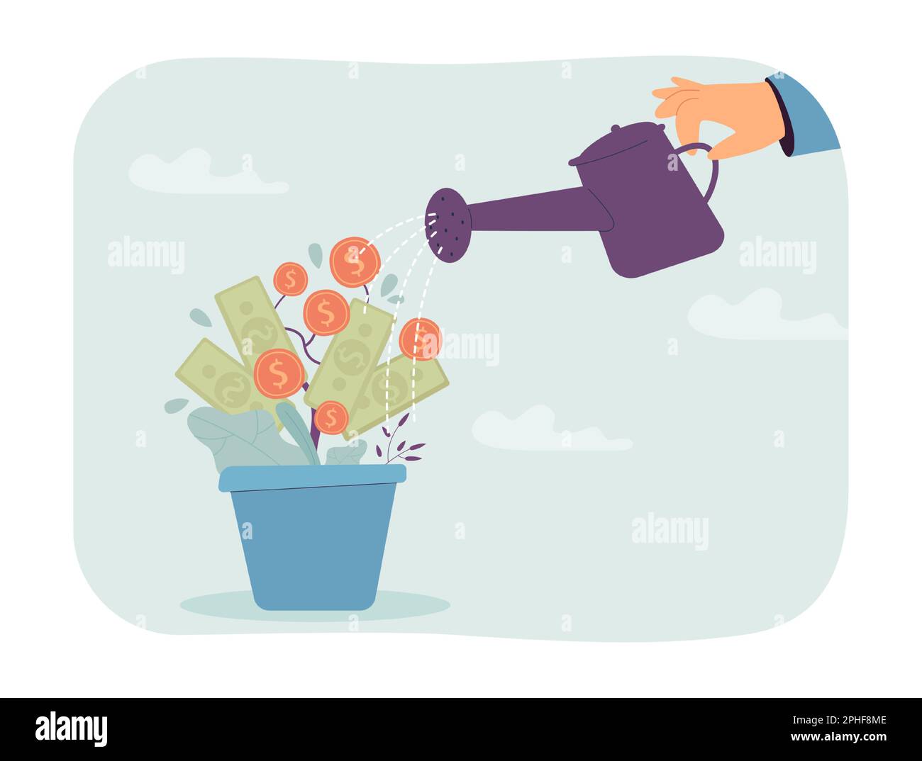 Person watering money tree flat vector illustration Stock Vector Image ...