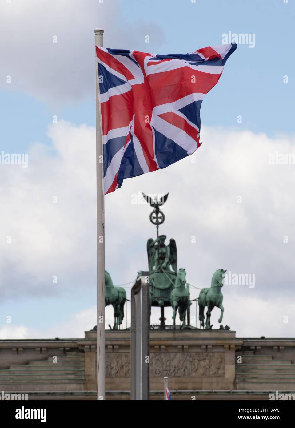 Berlin, Germany. 28th Mar, 2023. The flag of Great Britain flies in ...