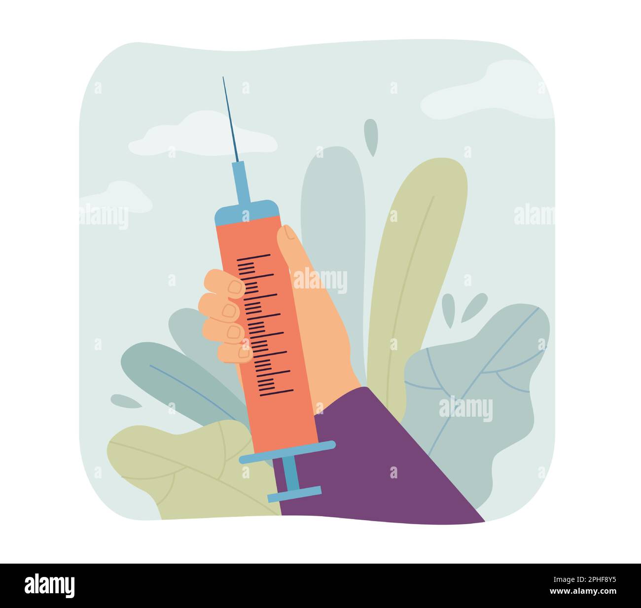 Hand holding syringe with injection flat vector illustration Stock ...