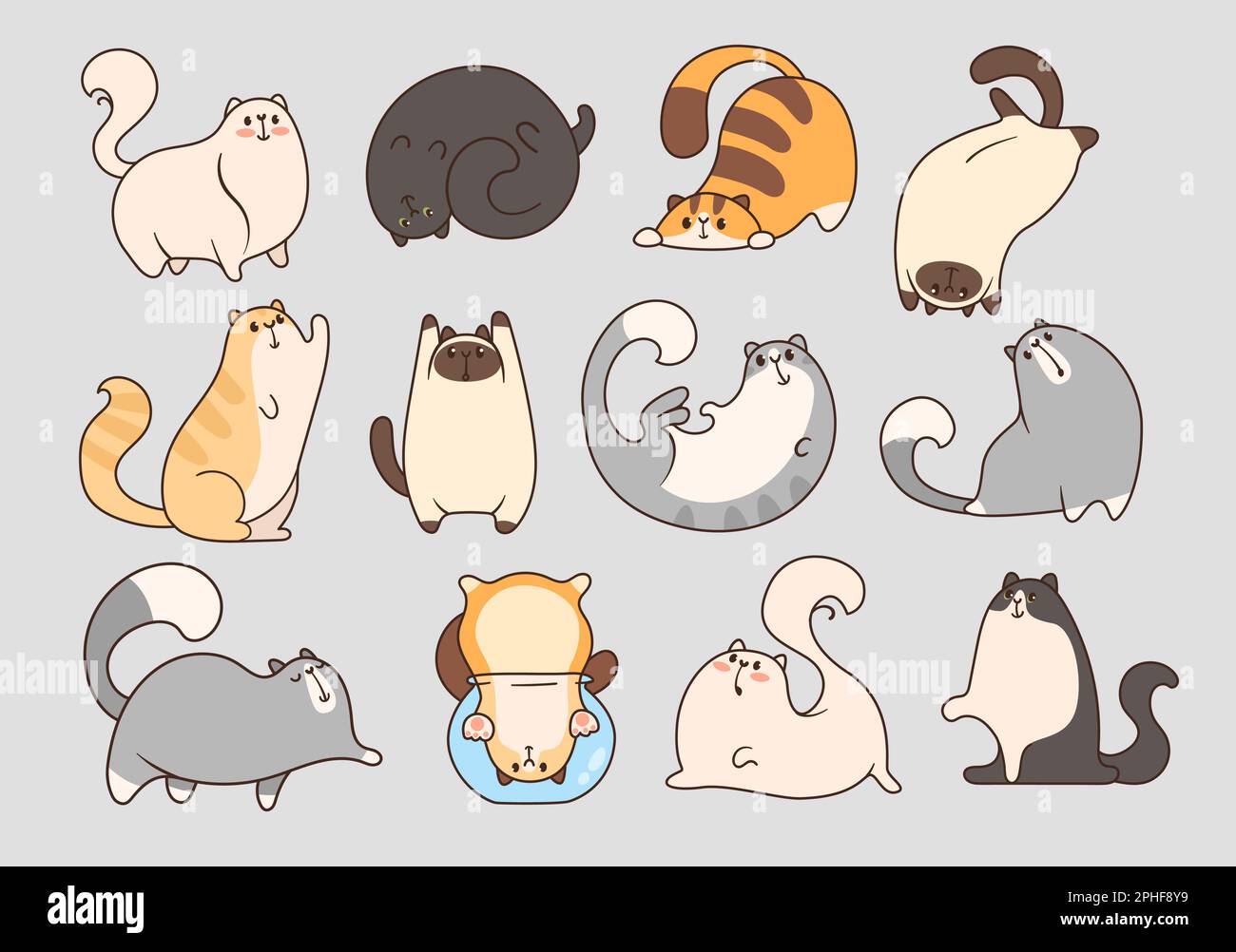 Happy cats in different poses cartoon illustration set Stock Vector ...