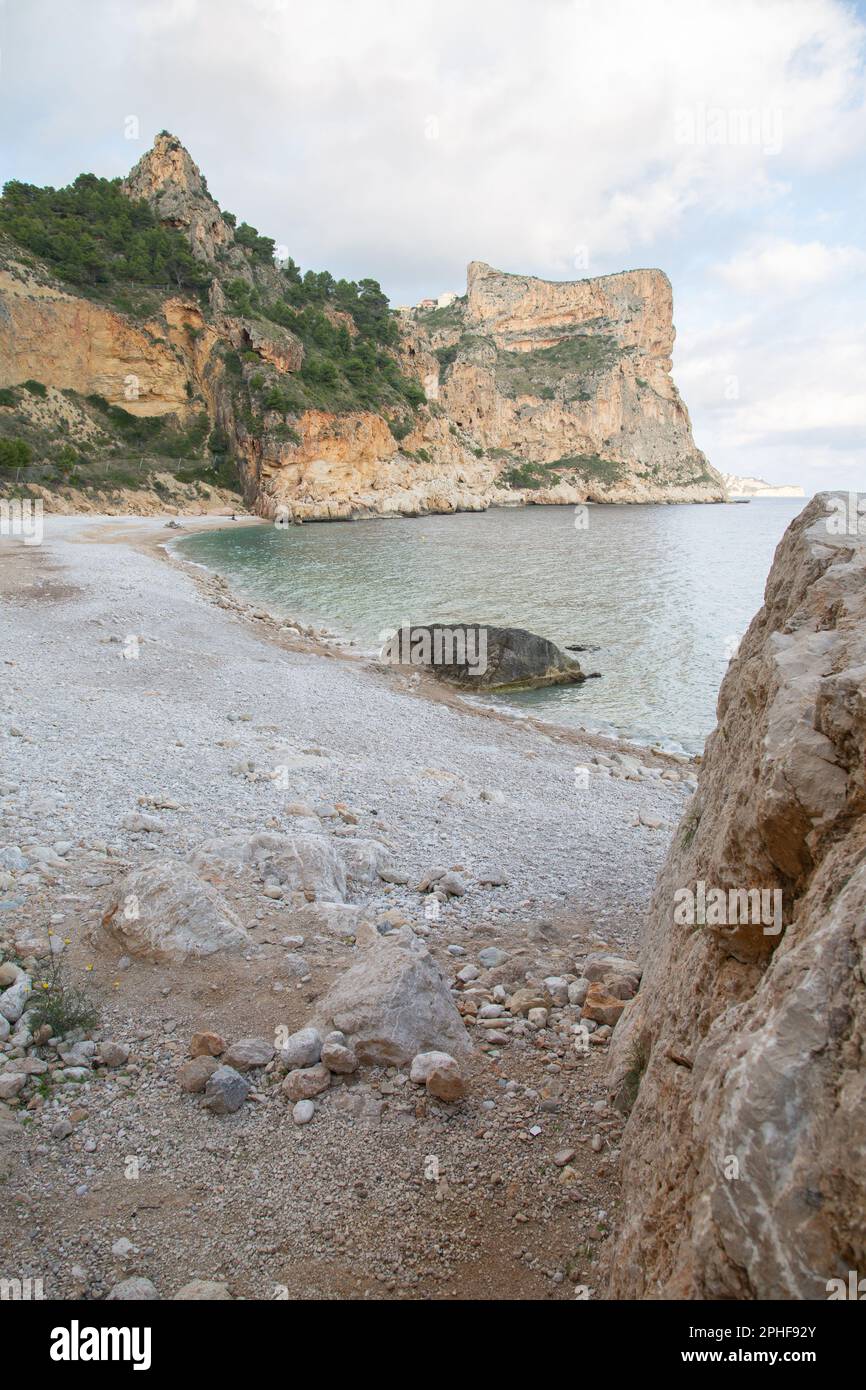 Landscape View at Moraig Cove Beach with Rock; Alicante; Spain Stock ...