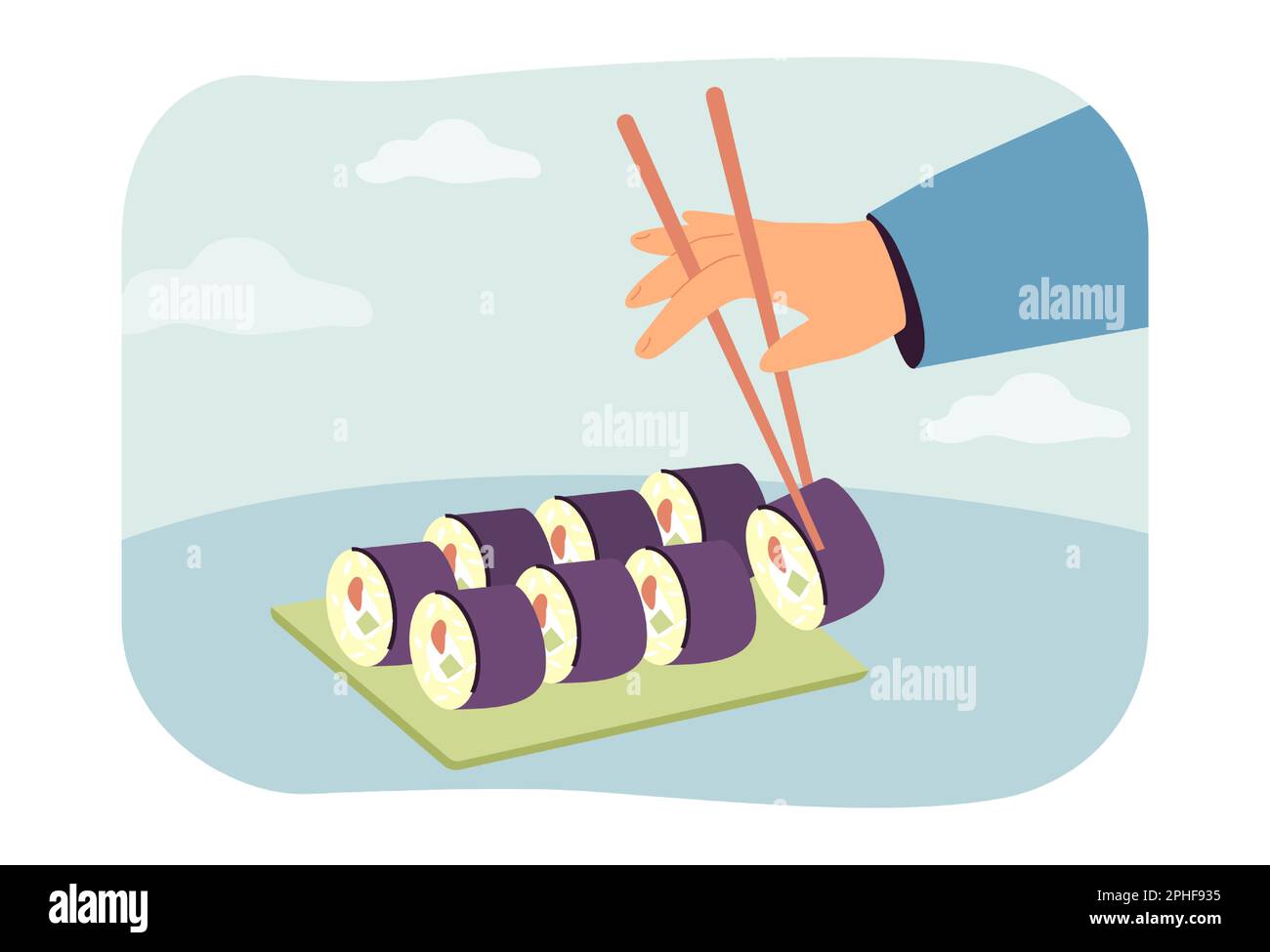 Hand holding sushi rolls with chopsticks Stock Vector Image & Art - Alamy