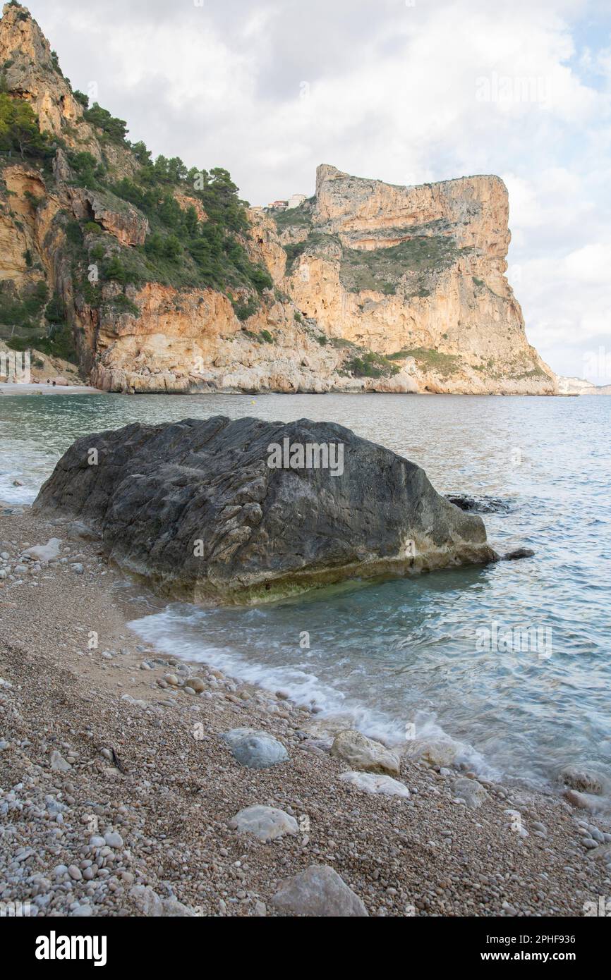 Landscape View at Moraig Cove Beach with Rock; Alicante; Spain Stock ...
