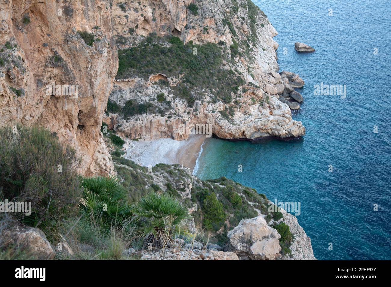 Landscape at Moraig Cove Beach with Cliff; Alicante; Spain Stock Photo ...