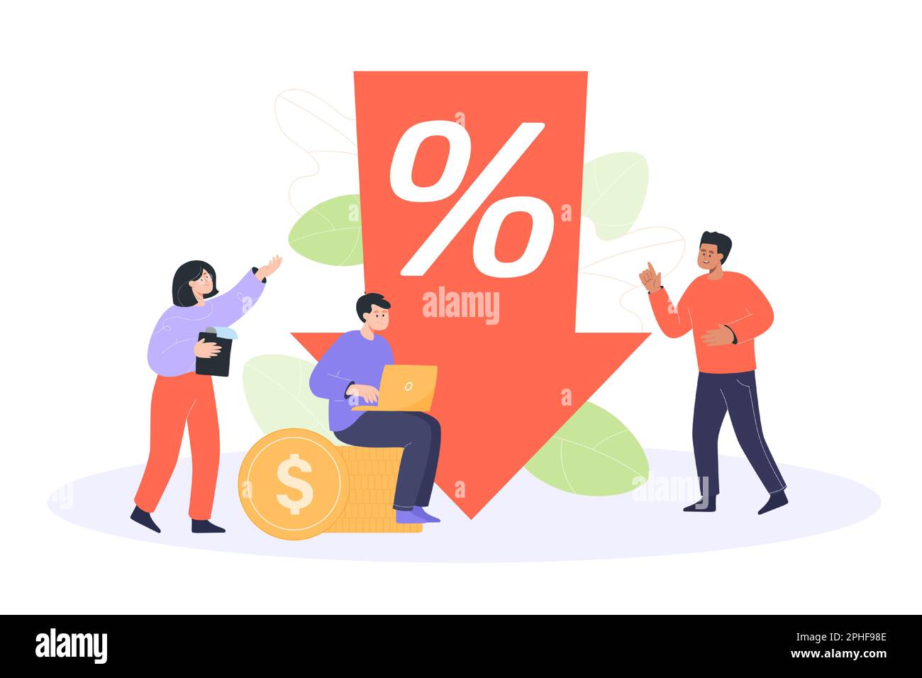 Tiny people near huge percent down arrow Stock Vector Image & Art - Alamy