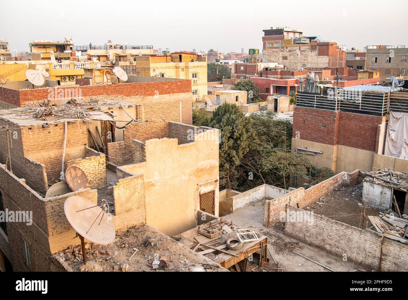A view of the rooftops of urban buildings in the city of Giza, Egypt ...