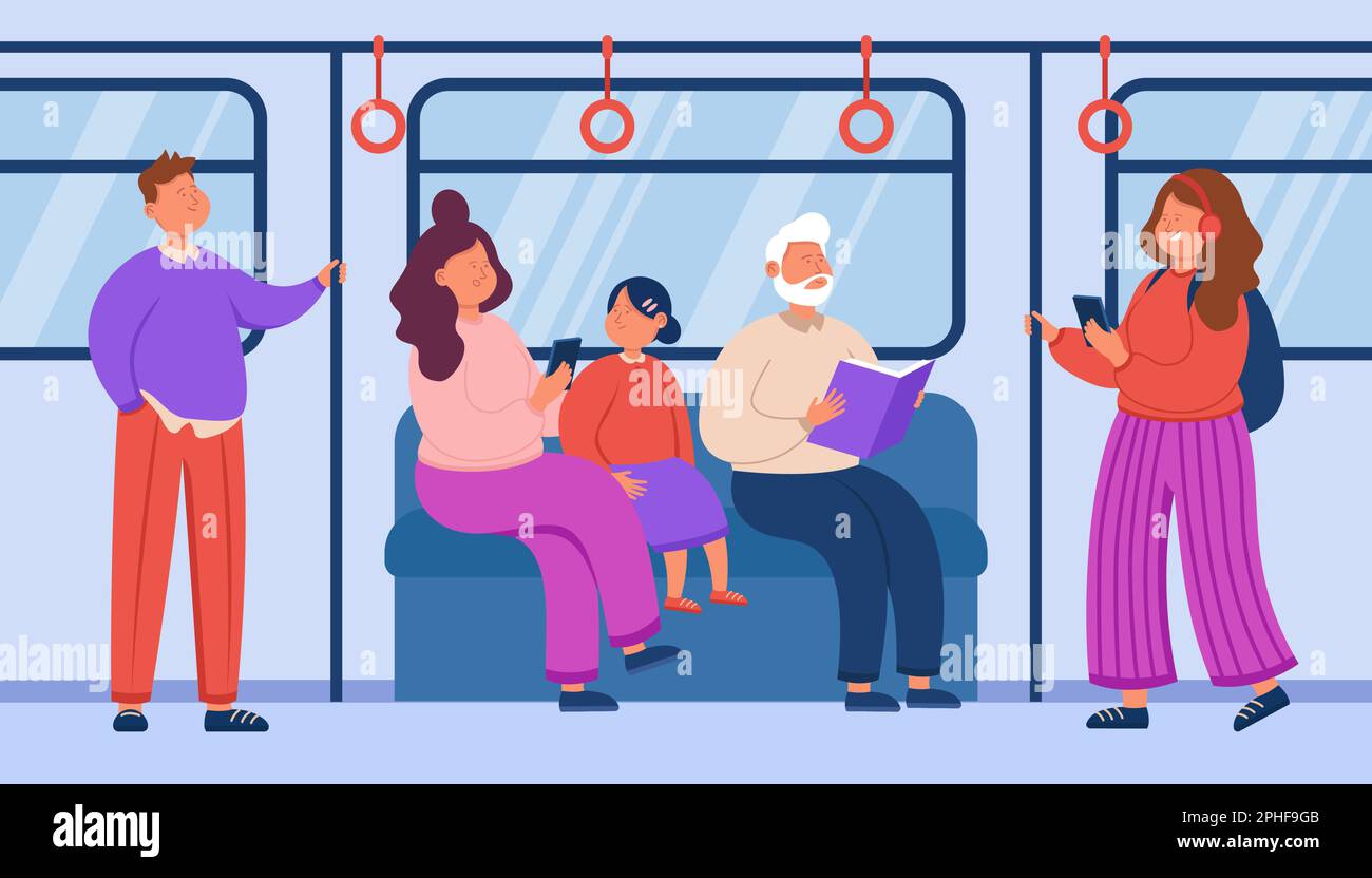 Cartoon passengers riding underground train Stock Vector Image & Art ...