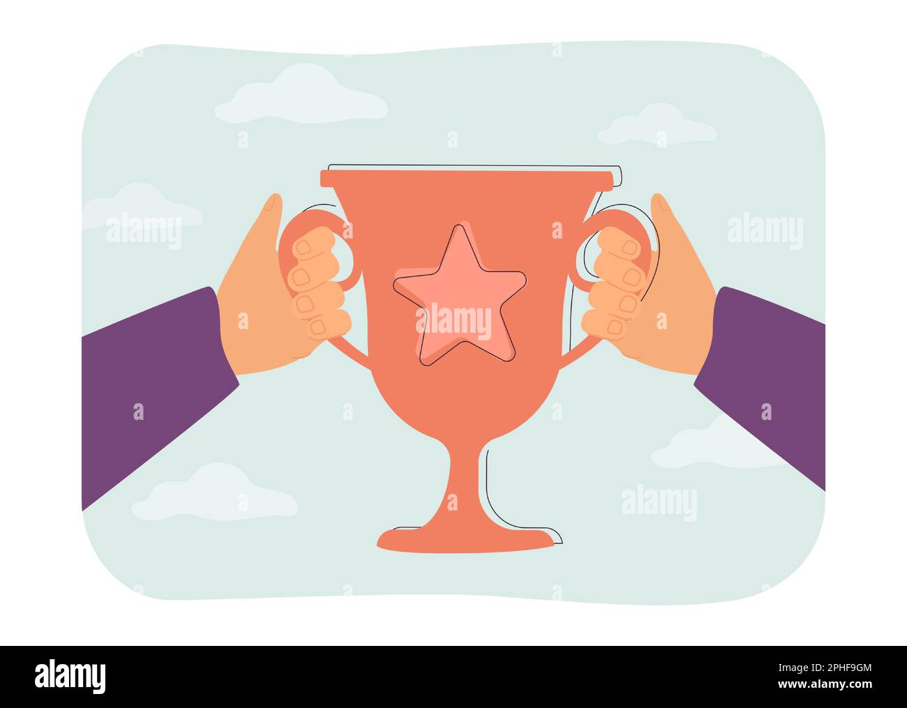 Hands holding golden cup award flat vector illustration Stock Vector ...
