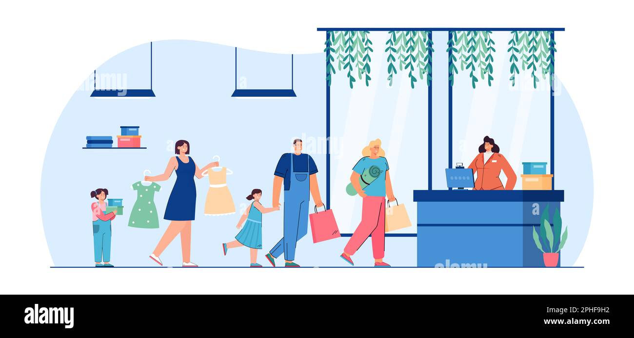 Customer standing in line in shop flat vector illustration Stock Vector ...