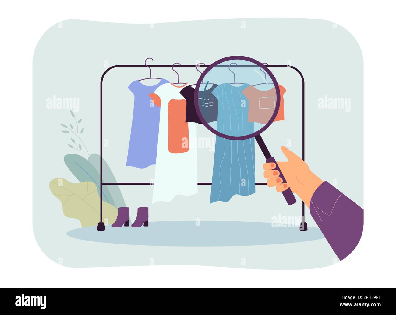 Person looking at clothes rail through magnifier Stock Vector Image ...