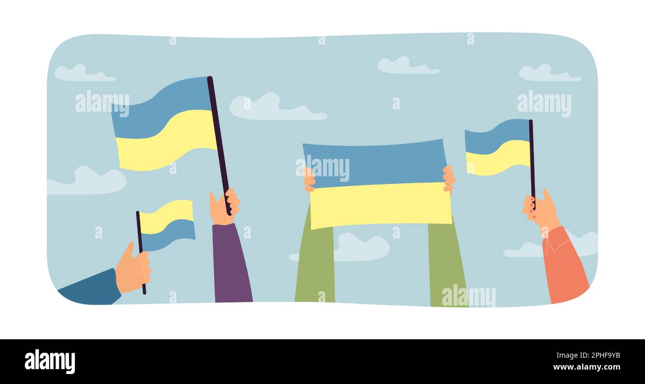 Ukraine flag man holding banner Cut Out Stock Images & Pictures - Alamy