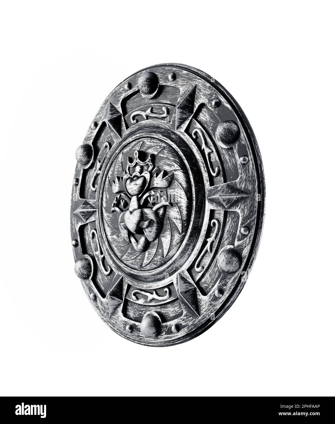 Old ornamental round shield isolated on white background with clipping ...