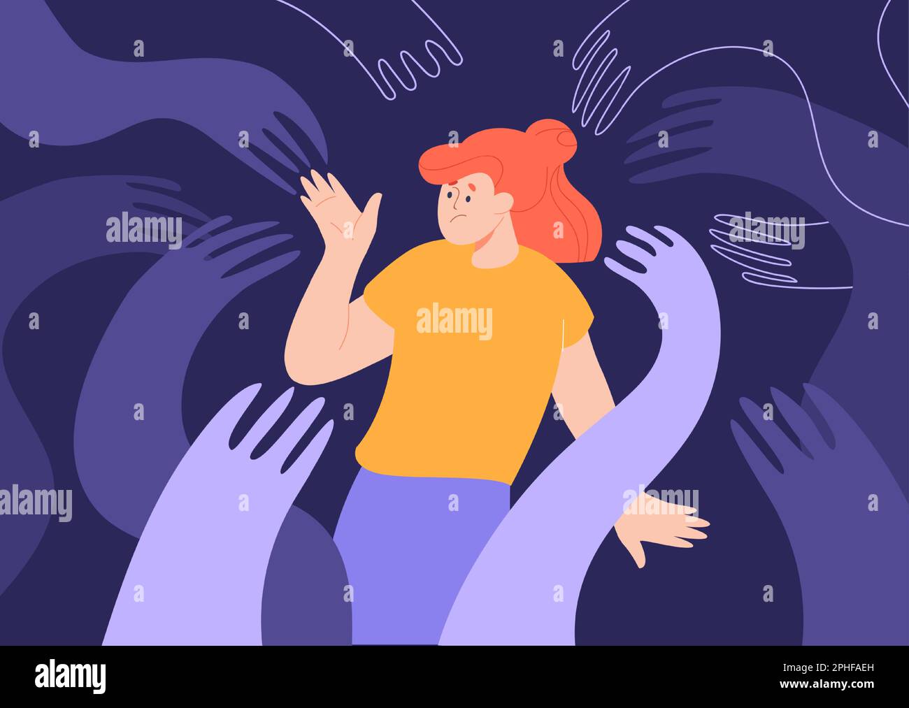 Frustrated girl surrounded by creeping hands Stock Vector Image & Art ...