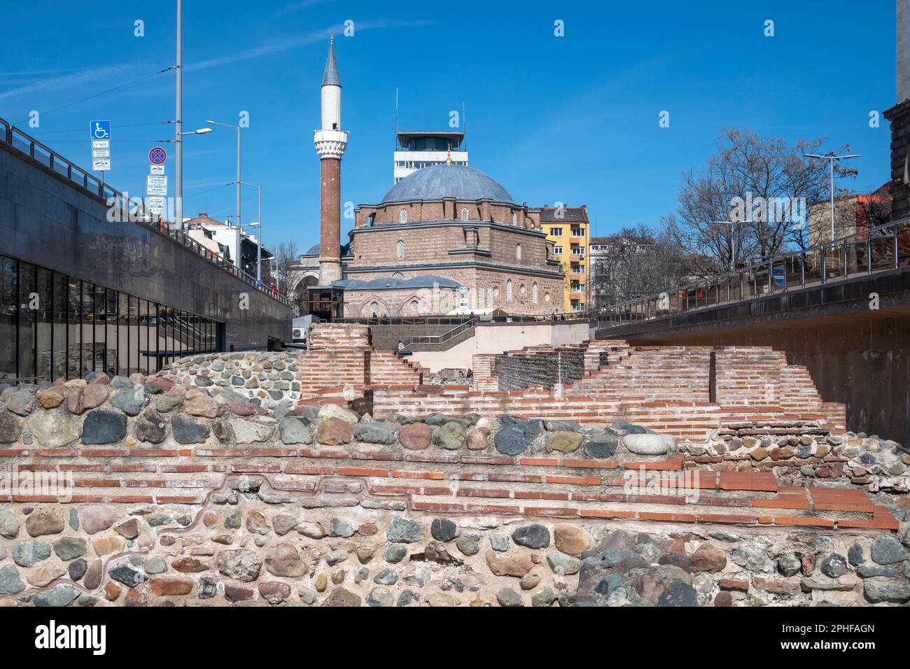 SOFIA, BULGARIA- MARCH 19, 2023: Banya Bashi Mosque and ruins of ...