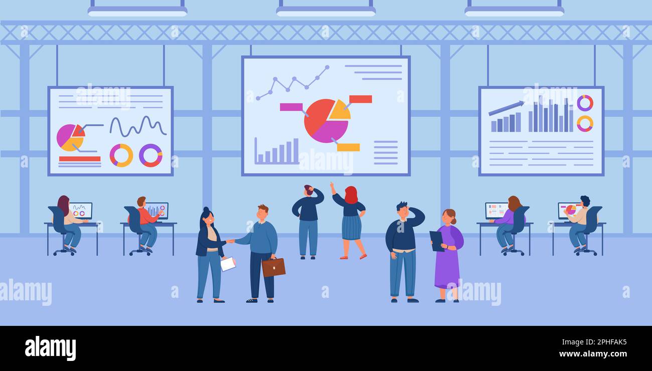 People working in data control center flat vector illustration Stock ...