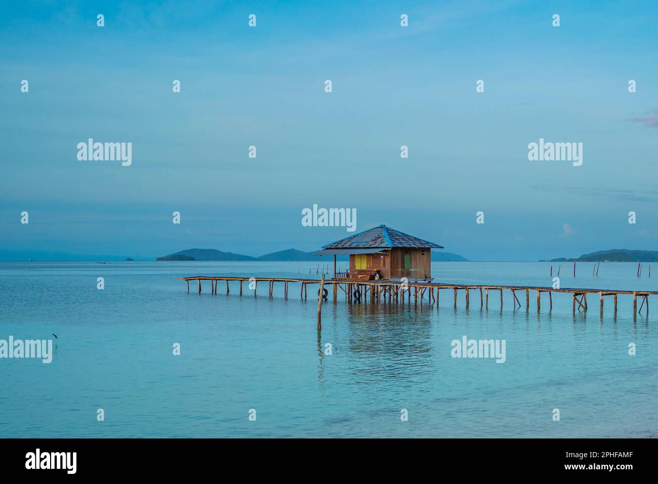 Water house on the coastline of Saporkren Waisai, Raja Ampat background ...