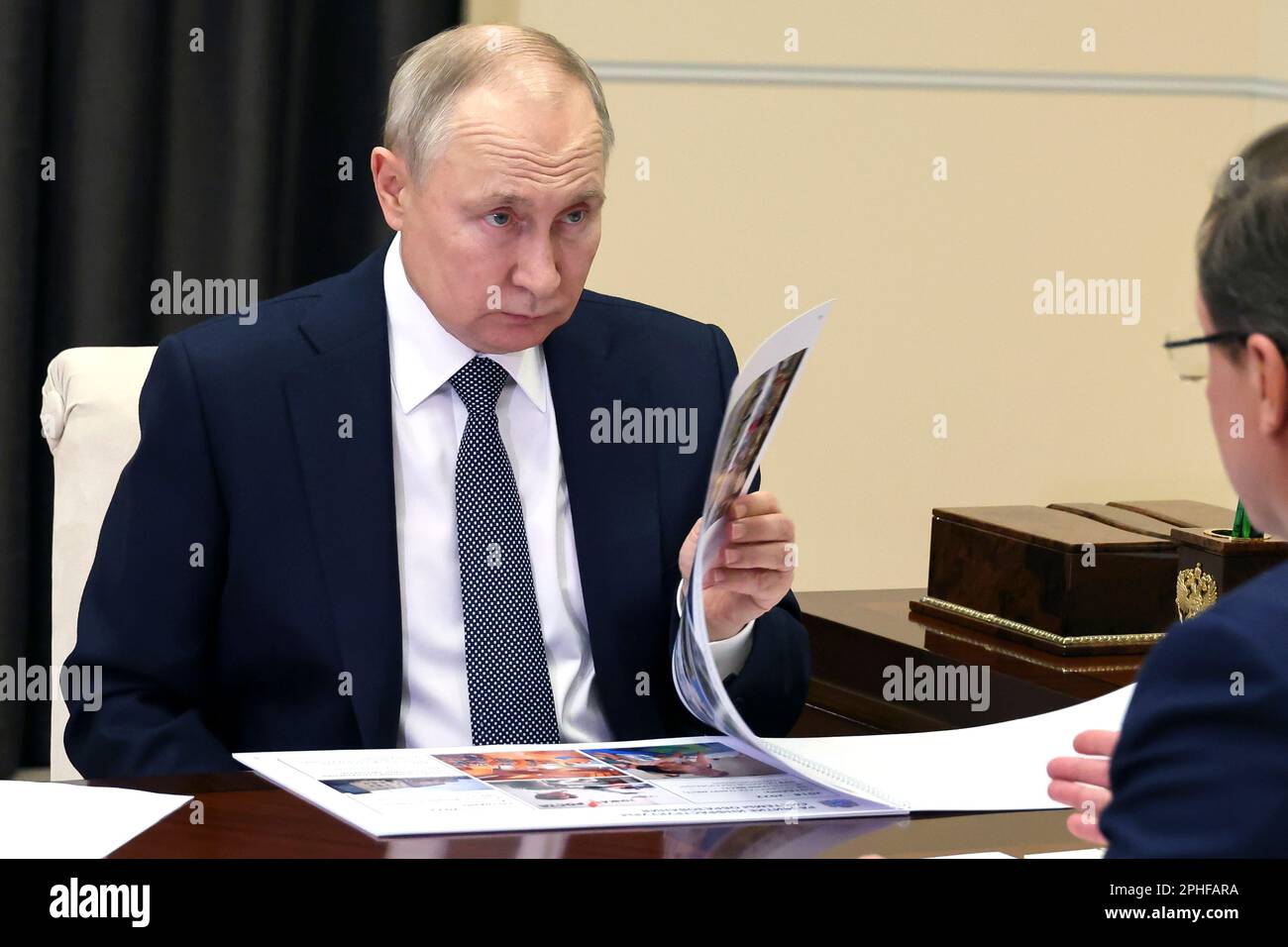 Russian President Vladimir Putin listens to Samara Region Governor ...
