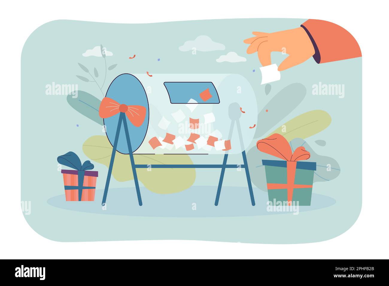 Hand holding lucky ticket from raffle drum during prize draw Stock ...