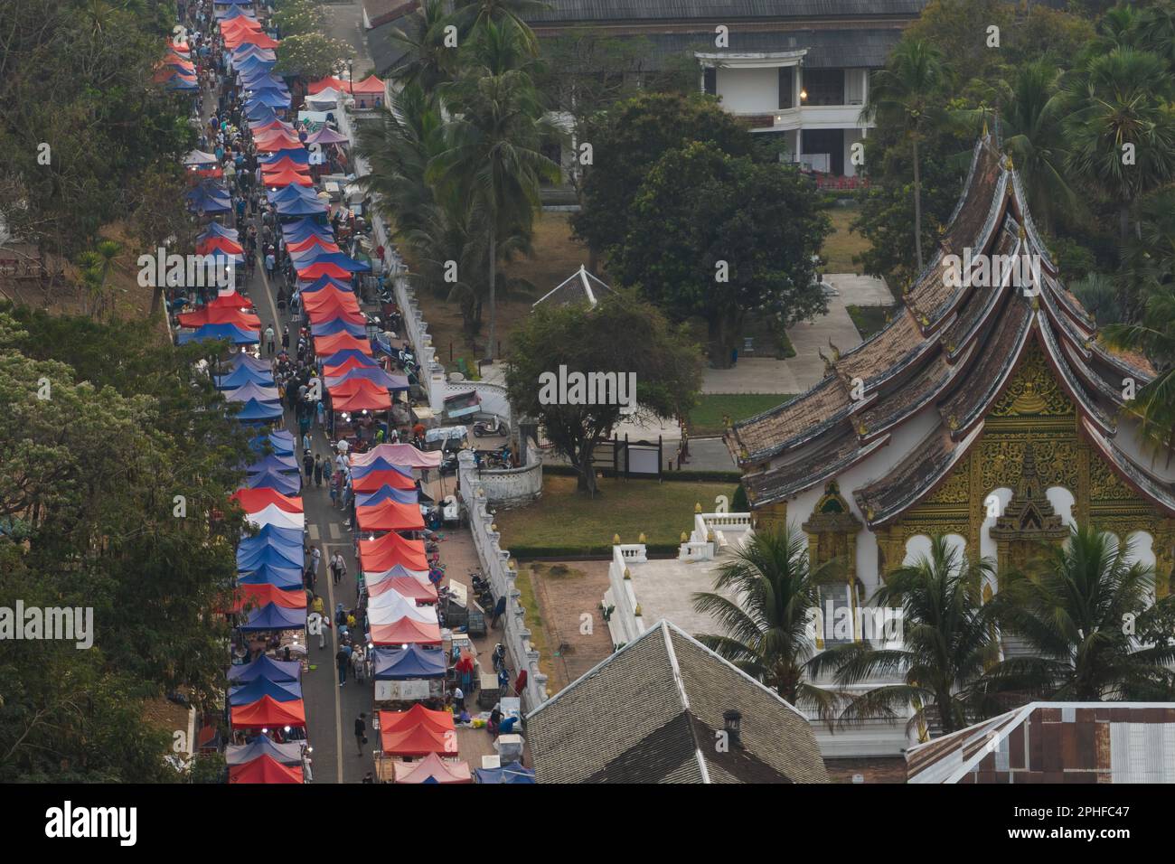 Aerial view of the Haw Pha Bang Temple or Royal Palace in Luang Prabang ...
