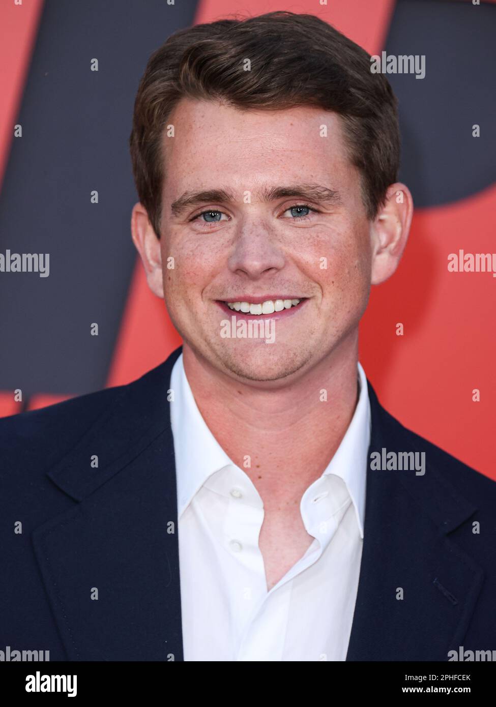 WESTWOOD, LOS ANGELES, CALIFORNIA, USA - MARCH 27: Alex Convery arrives ...