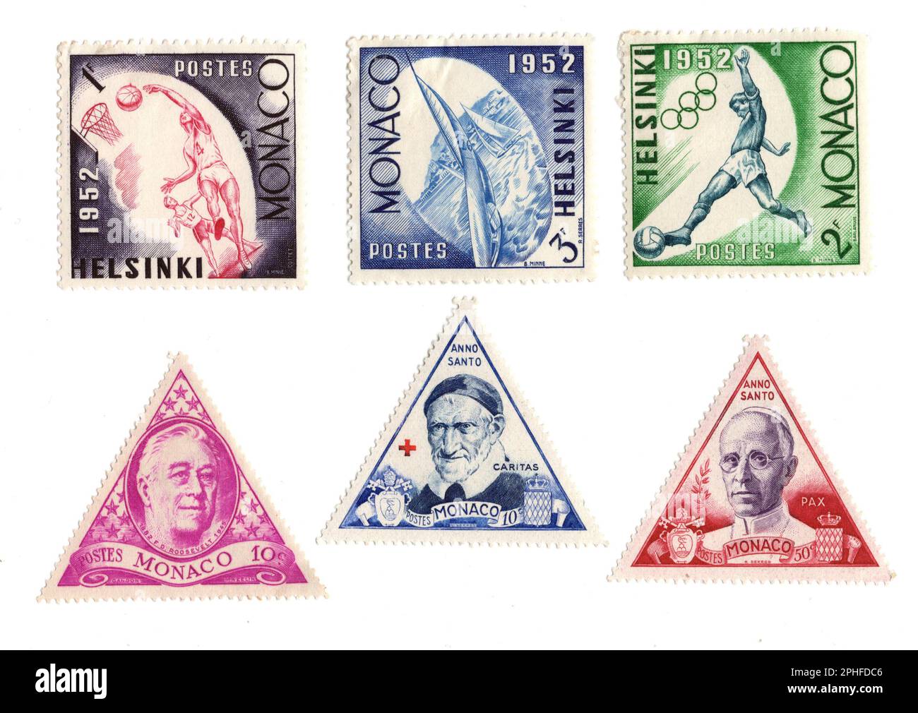 Vintage mint postage stamps from Monaco isolated on a white background ...