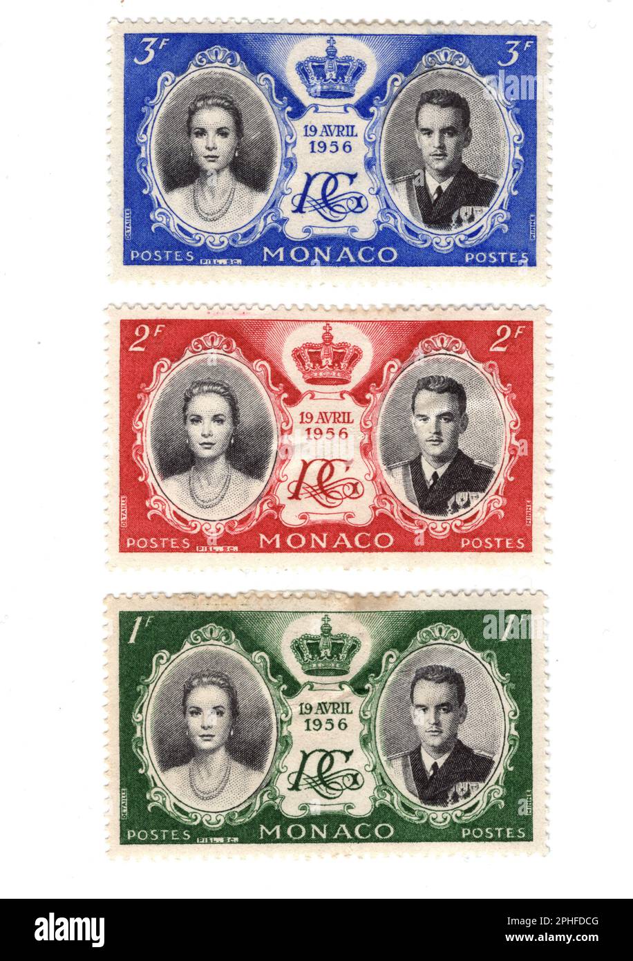 Vintage mint postage stamps from Monaco isolated on a white background ...