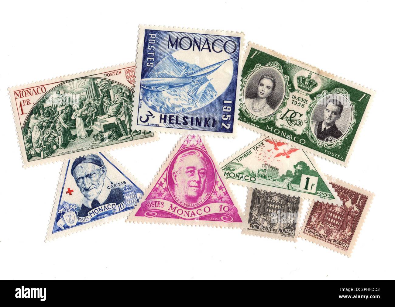 Vintage mint postage stamps from Monaco isolated on a white background ...