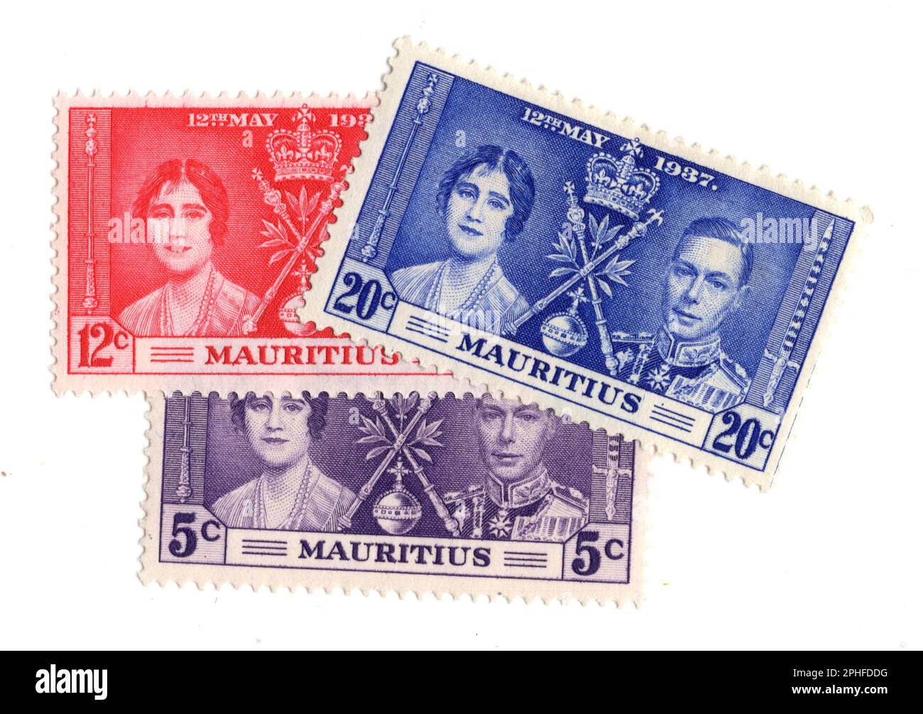 Vintage mint postage stamps from Mauritius isolated on a white ...