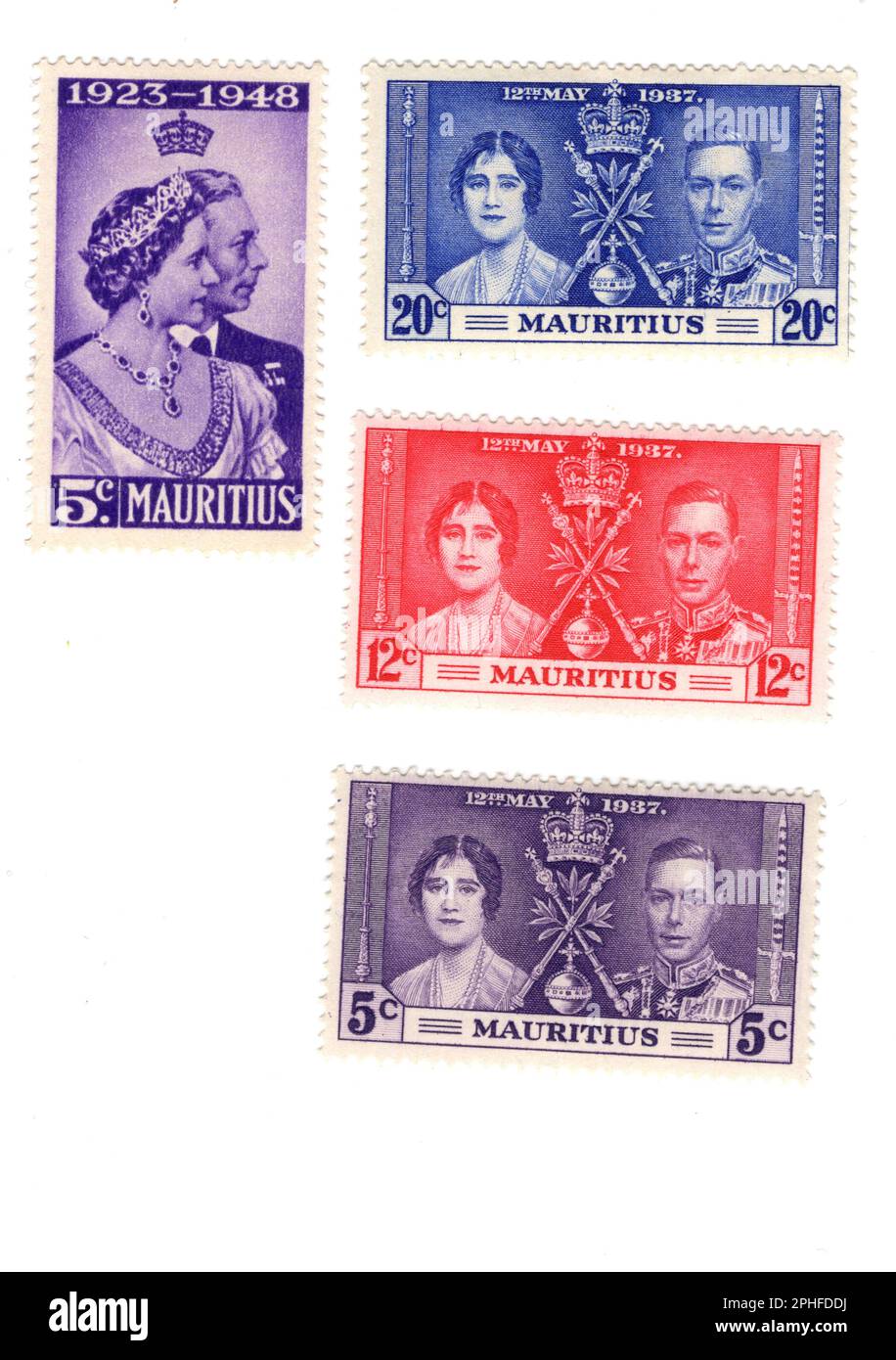Vintage mint postage stamps from Mauritius isolated on a white ...