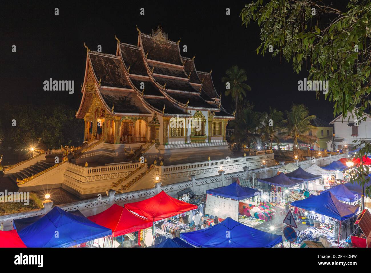 Aerial view of the Haw Pha Bang Temple or Royal Palace in Luang Prabang ...