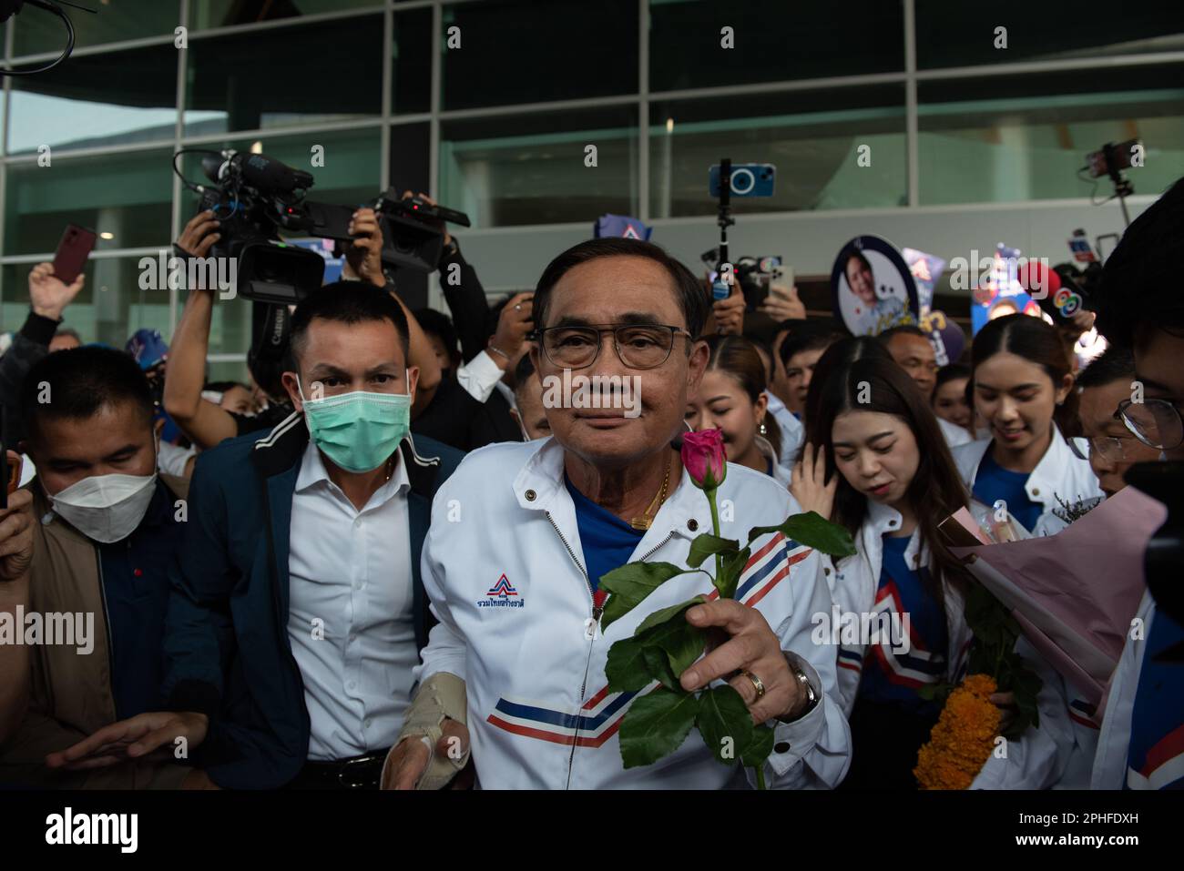 Prayuth Chan-ocha, greets sponsors of the United Thai Nation Party, at ...