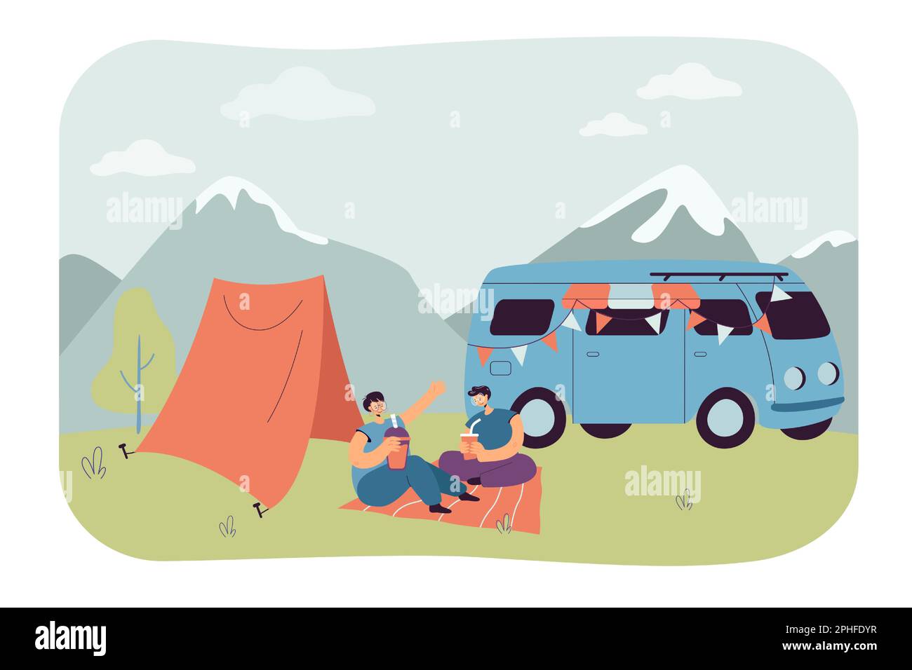 Couple at picnic in mountains flat vector illustration Stock Vector ...