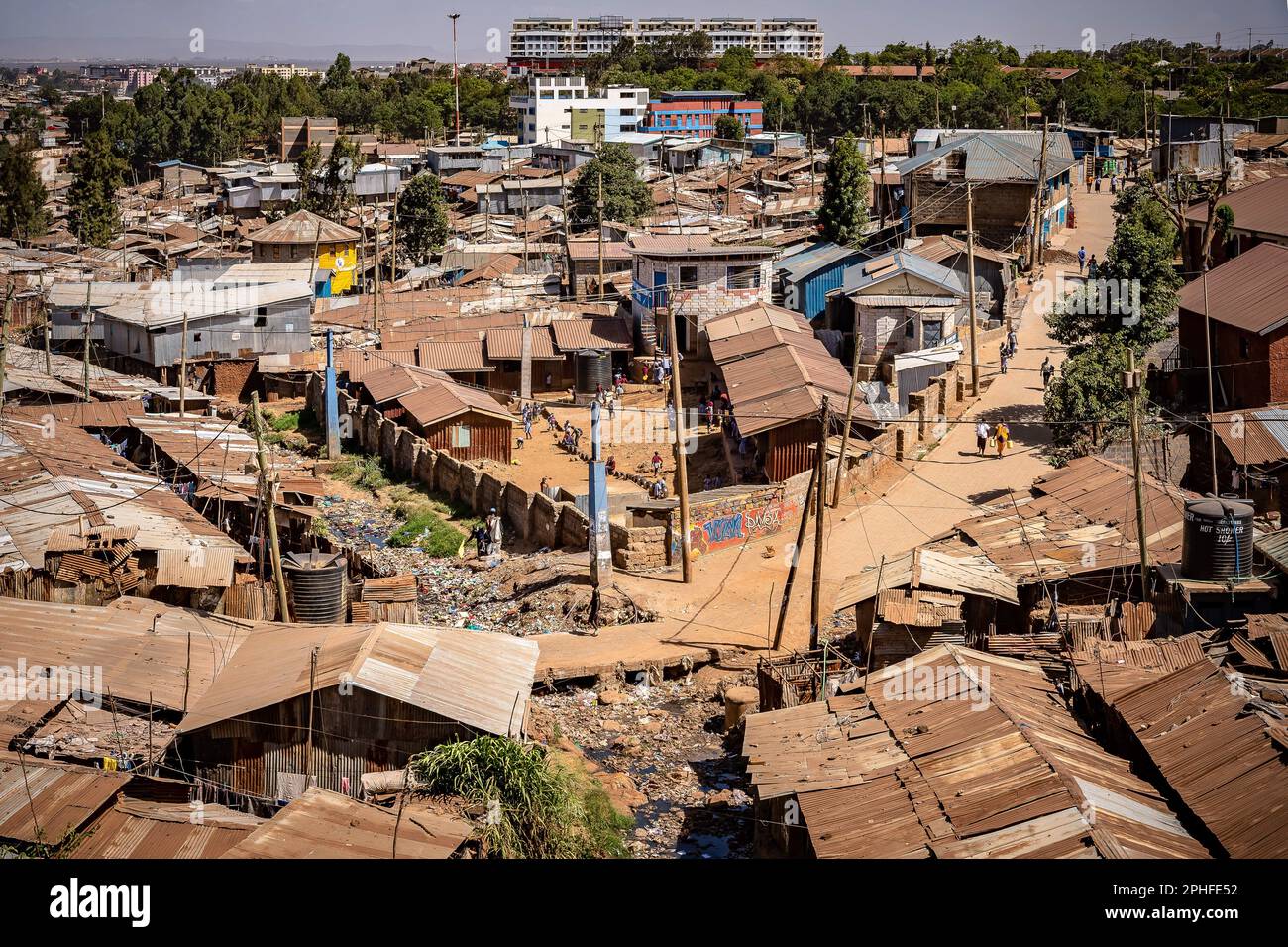 Panoramic view of Kibera slum, Nairobi, Kenya. Kibera is the biggest ...