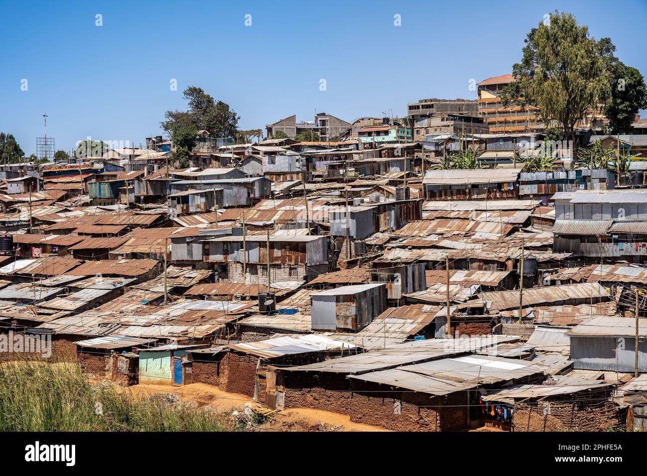 Panoramic view of Kibera slum, Nairobi, Kenya. Kibera is the biggest ...