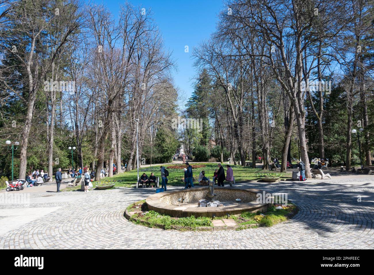 BANKYA, BULGARIA - MARCH 19, 2023: Panorama of center of town of Bankya ...