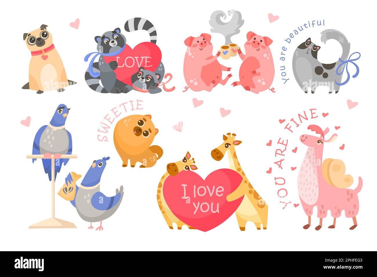 Cute Animal Cartoon Couples In Love