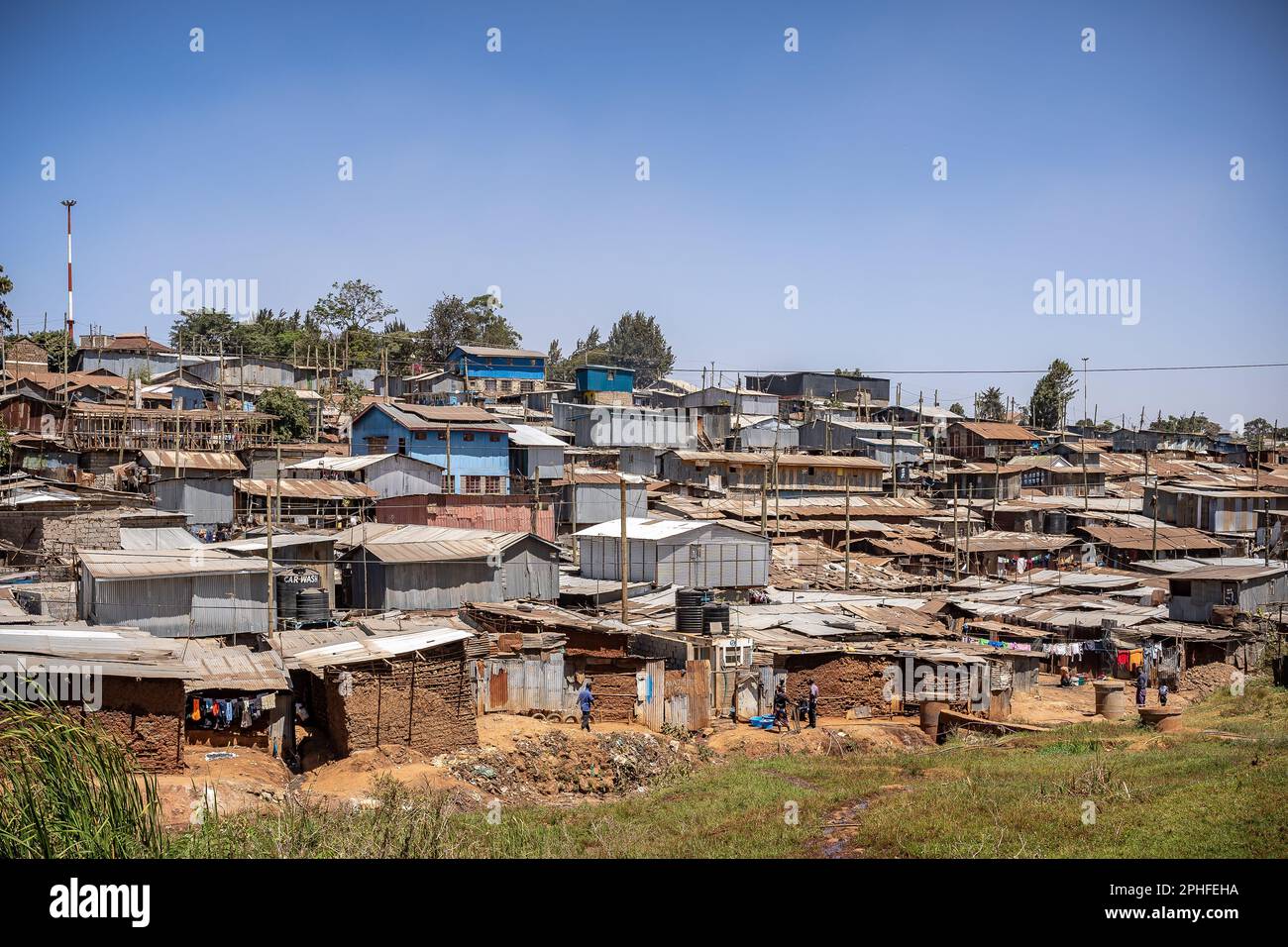Panoramic view of Kibera slum, Nairobi, Kenya. Kibera is the biggest ...