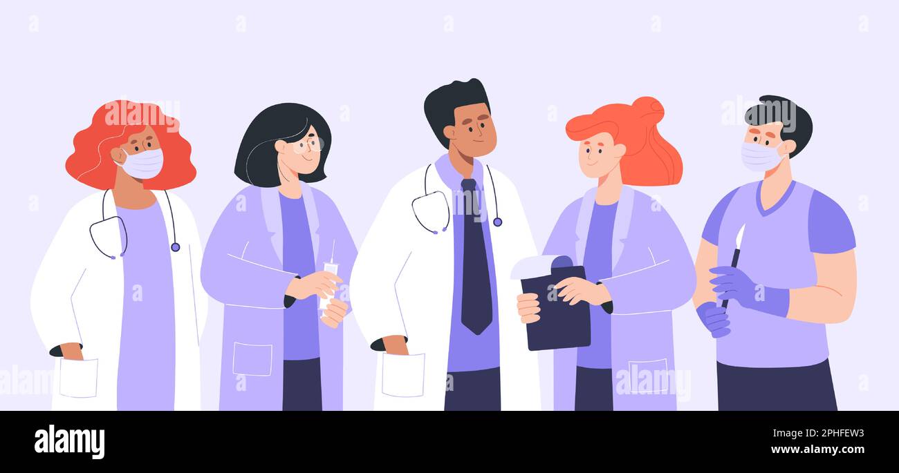 Doctors and nurses talking flat vector illustration Stock Vector Image ...