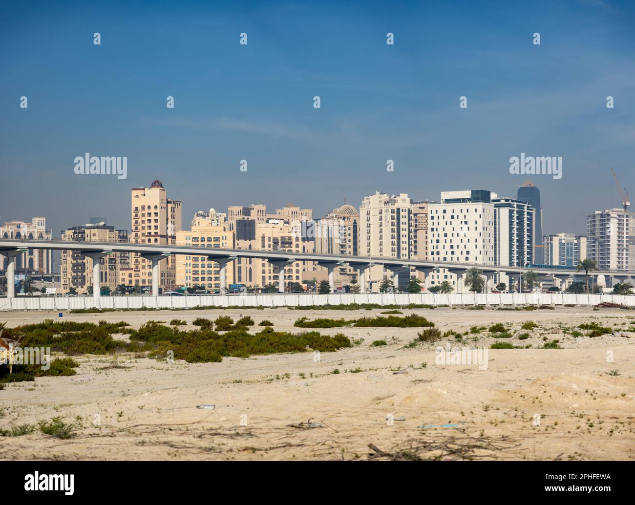 The end of the Green Metro line in Dubai, United Arab Emirates, with a ...