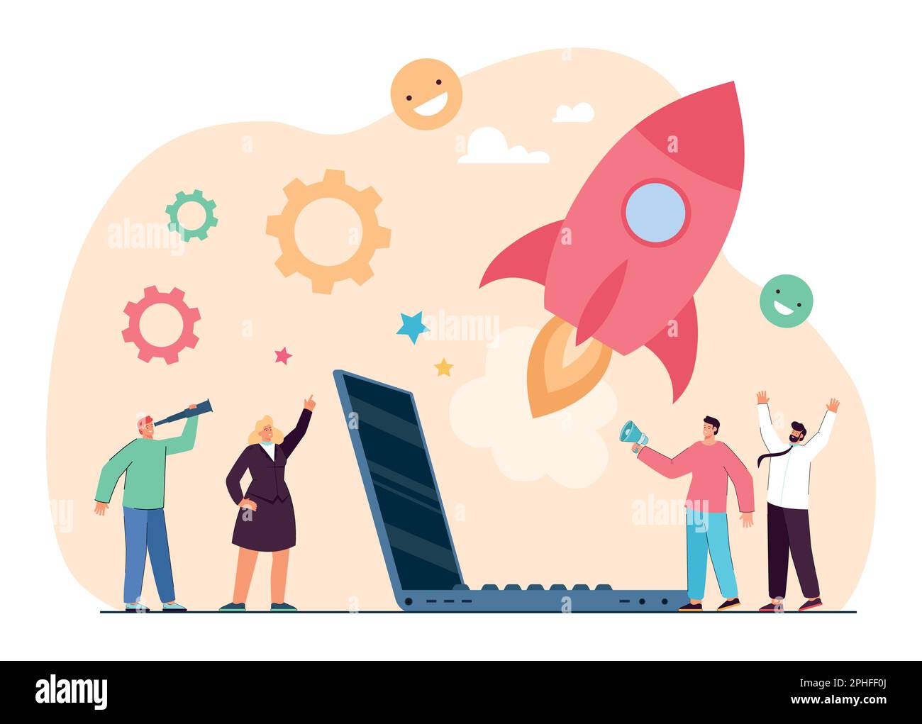 Laptop rocket launching success hi-res stock photography and images - Alamy