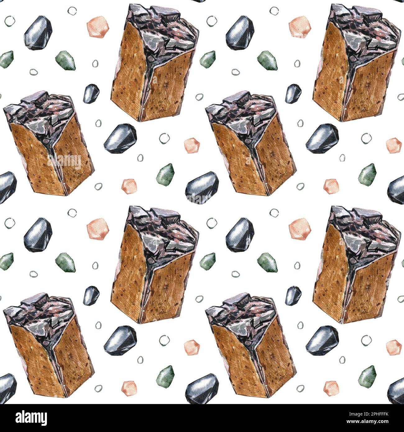 Seamless pattern set grey rock stones with mountain clay soil isolated ...