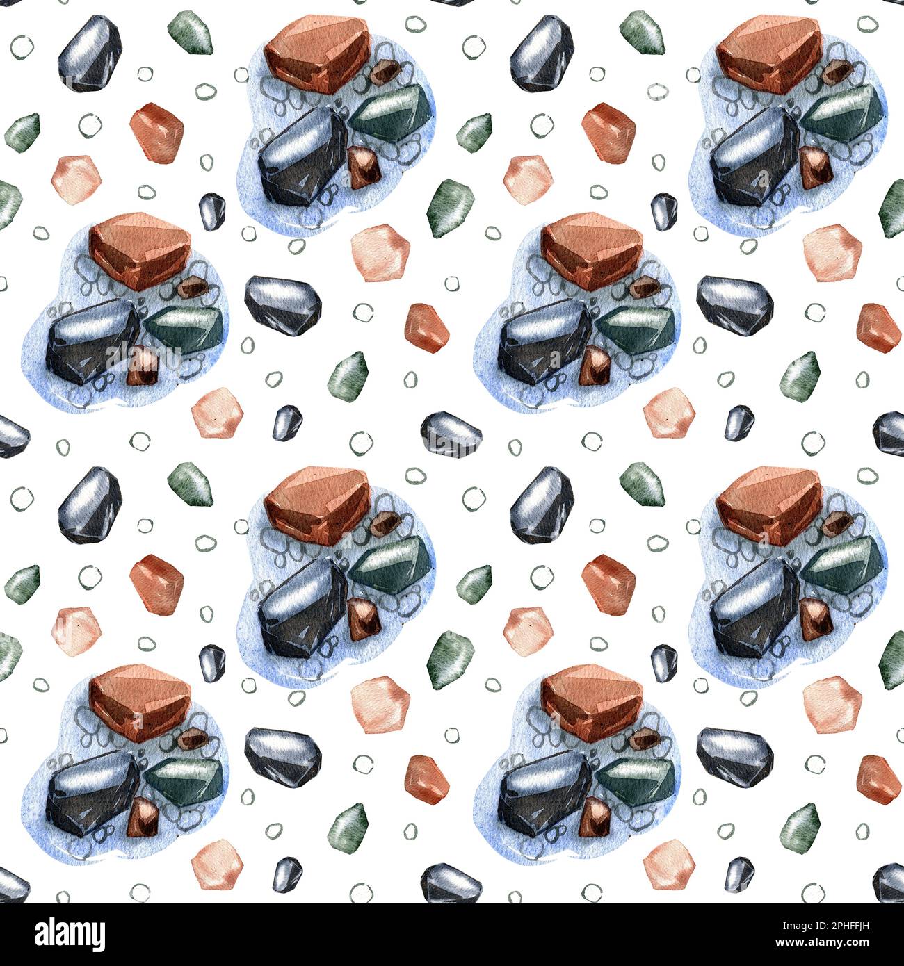 Seamless pattern grey, orange, green color rock stones isolated on ...
